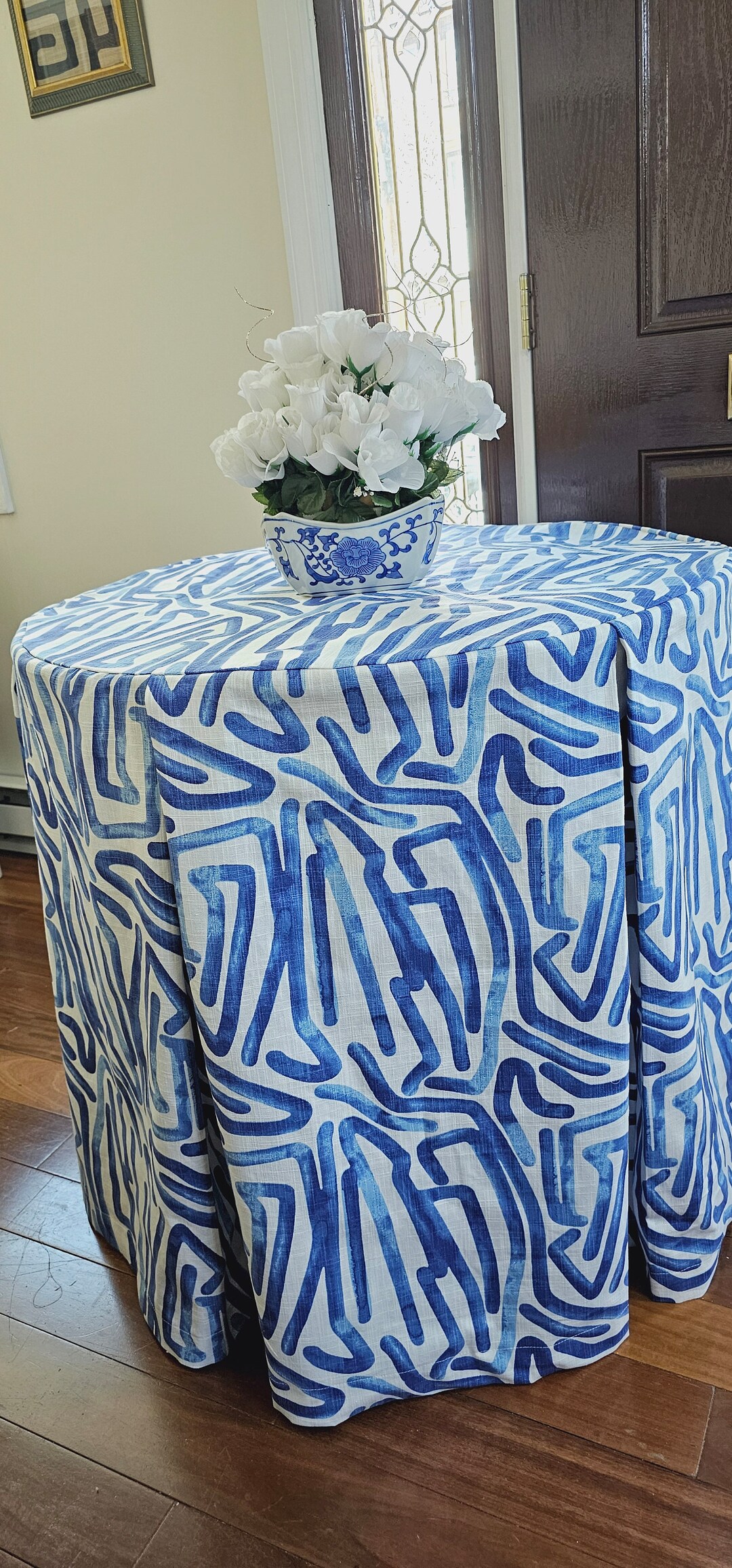 Slub Cotton Round Table Skirt, Pleated Premier Prints Shiva Custom Made ...