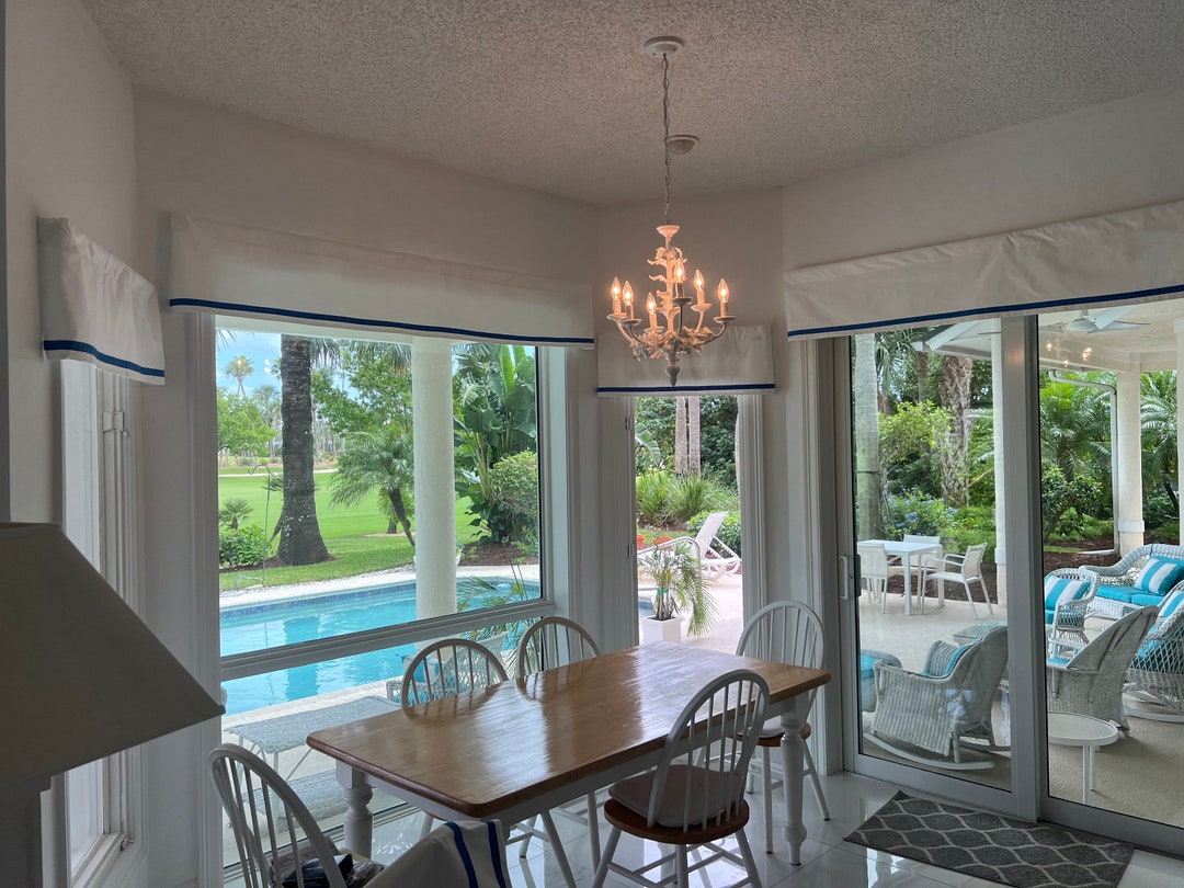 White Linen Valance With Grosgrain Trim, Rectangular Basic Valance. - Etsy