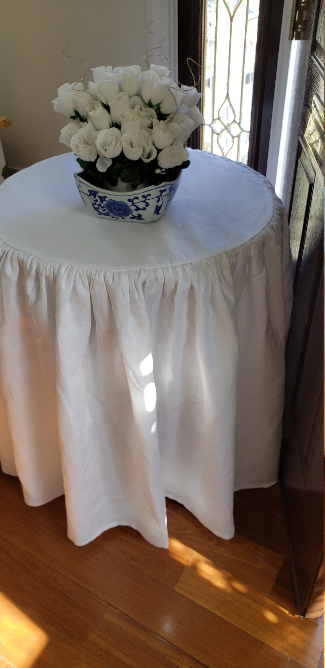 Round Linen Tableskirt With Gathers, Table Skirt, Solid Color - Etsy
