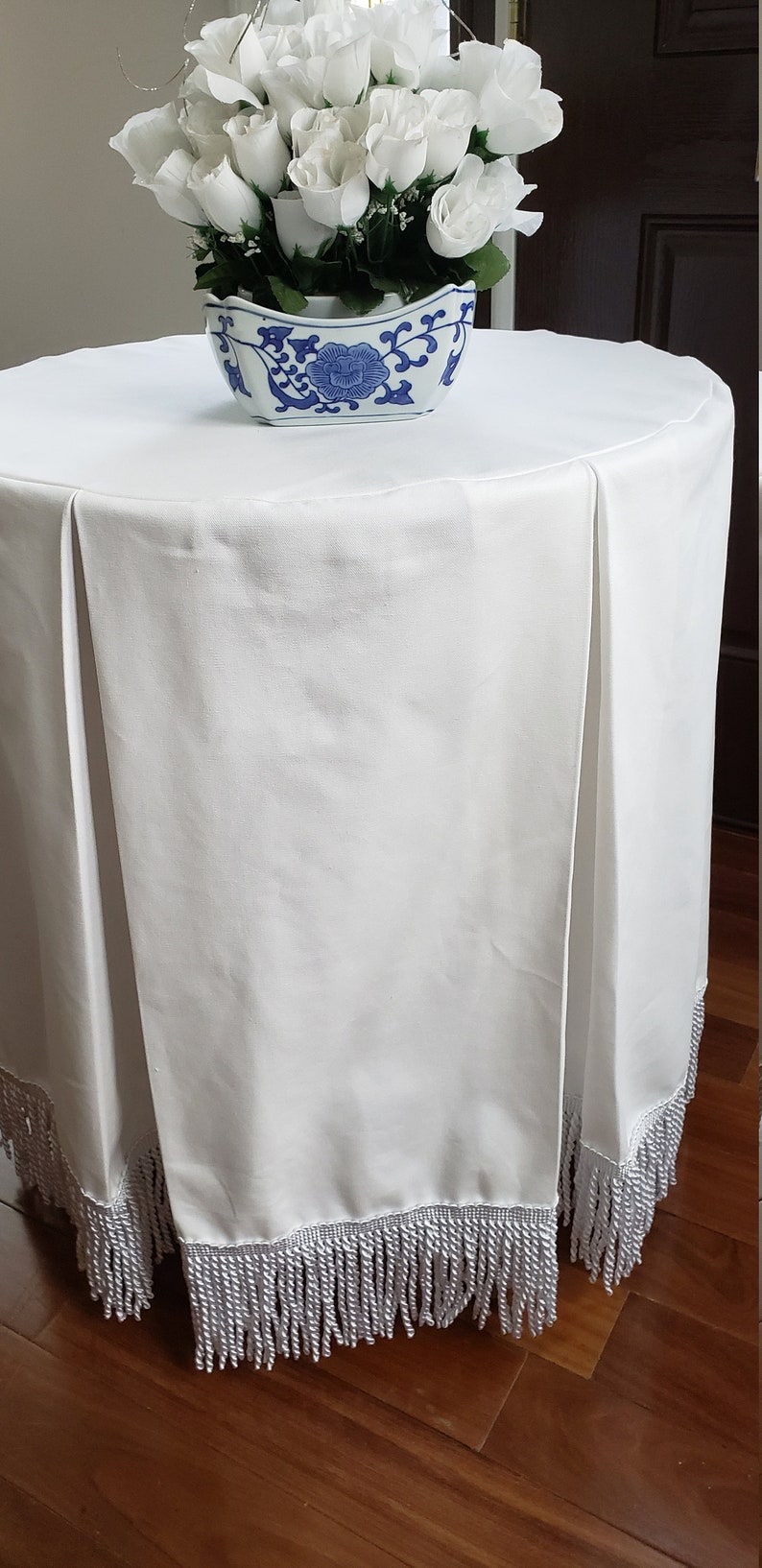 White Cotton Tableskirt Pleated Table Skirt Round Table - Etsy
