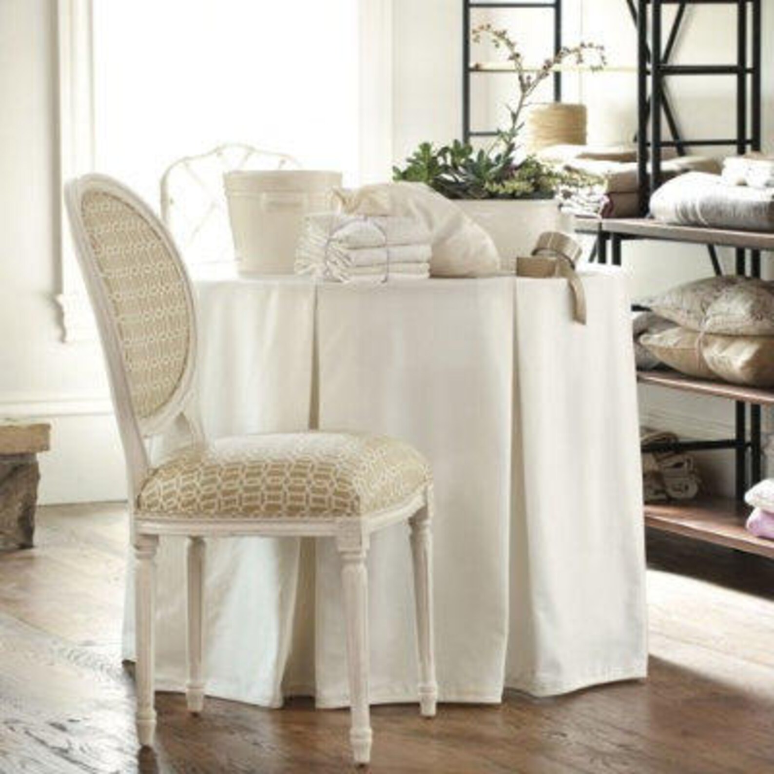 Round Cotton Canvas Table Skirt Pleated Table-skirt White - Etsy