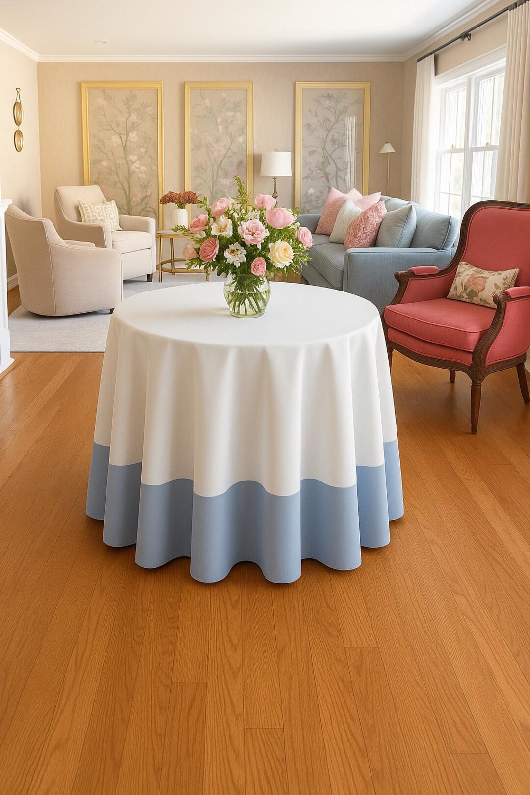 Two Tone High End Linen Round Tablecloth Table Cloth, Table Linen - Etsy