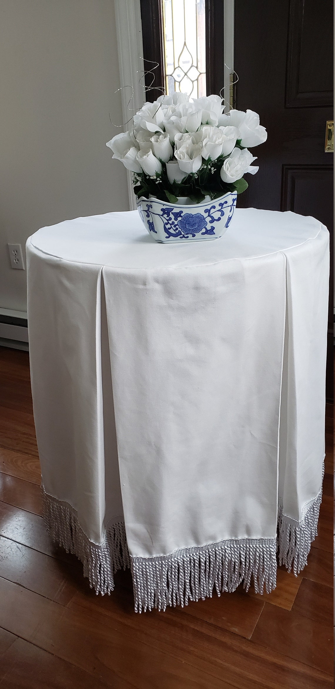 White Cotton Tableskirt Round Table Skirt With Bullion Fringe - Etsy