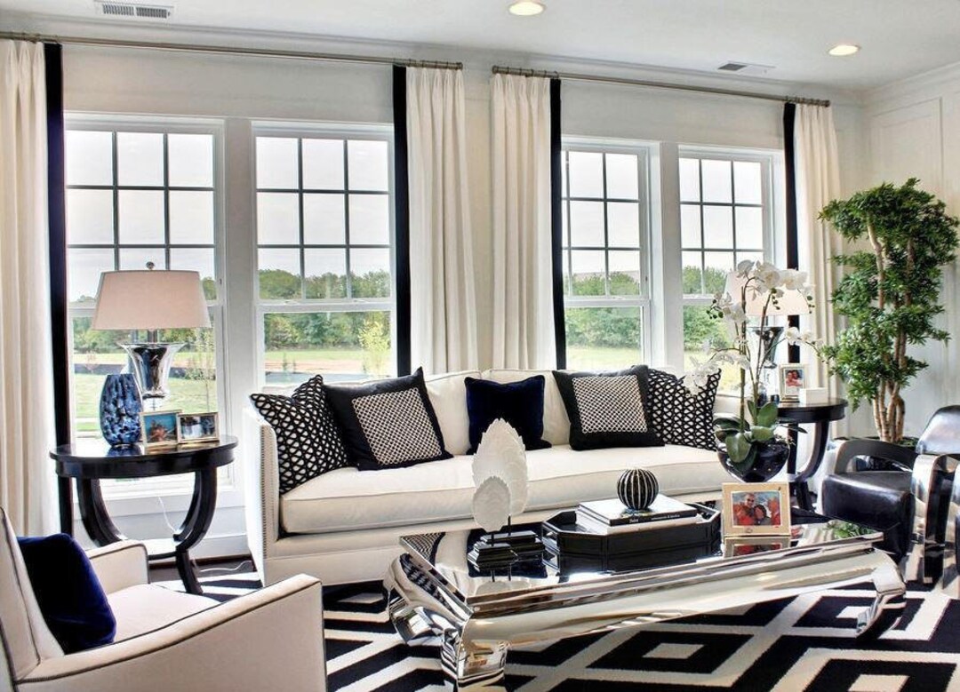 Two Panels, Double Width Linen Curtains Pleated Linen Drapes, Contrast ...