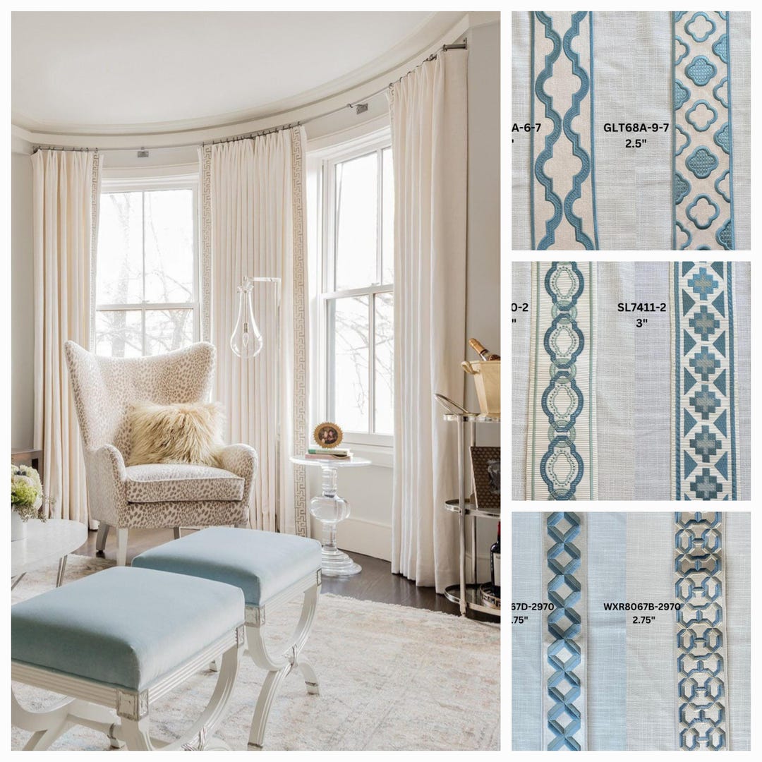 100% LINEN Curtains With Decorative Trim Pinch Pleat Drapes, Pleated ...