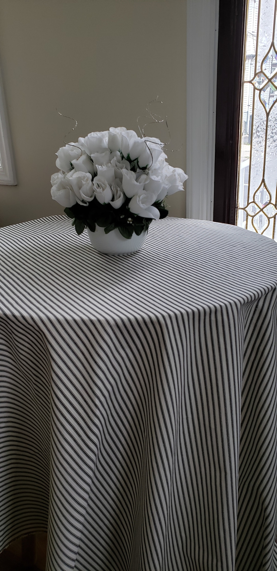 Ticking Stripe Round Tablecloth Custom Made Rectangular Table Skirt ...