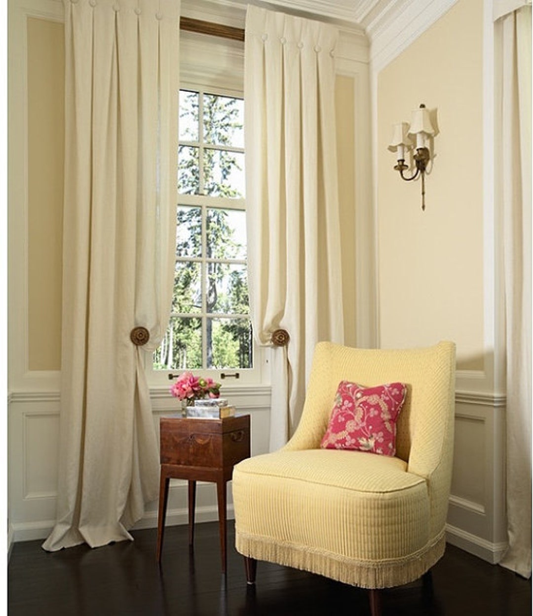 Egg Shell Linen Pleated Curtain Panels With Covered Buttons - Etsy