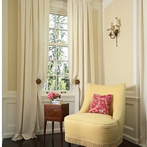 Egg Shell Linen Pleated Curtain Panels With Covered Buttons - Etsy