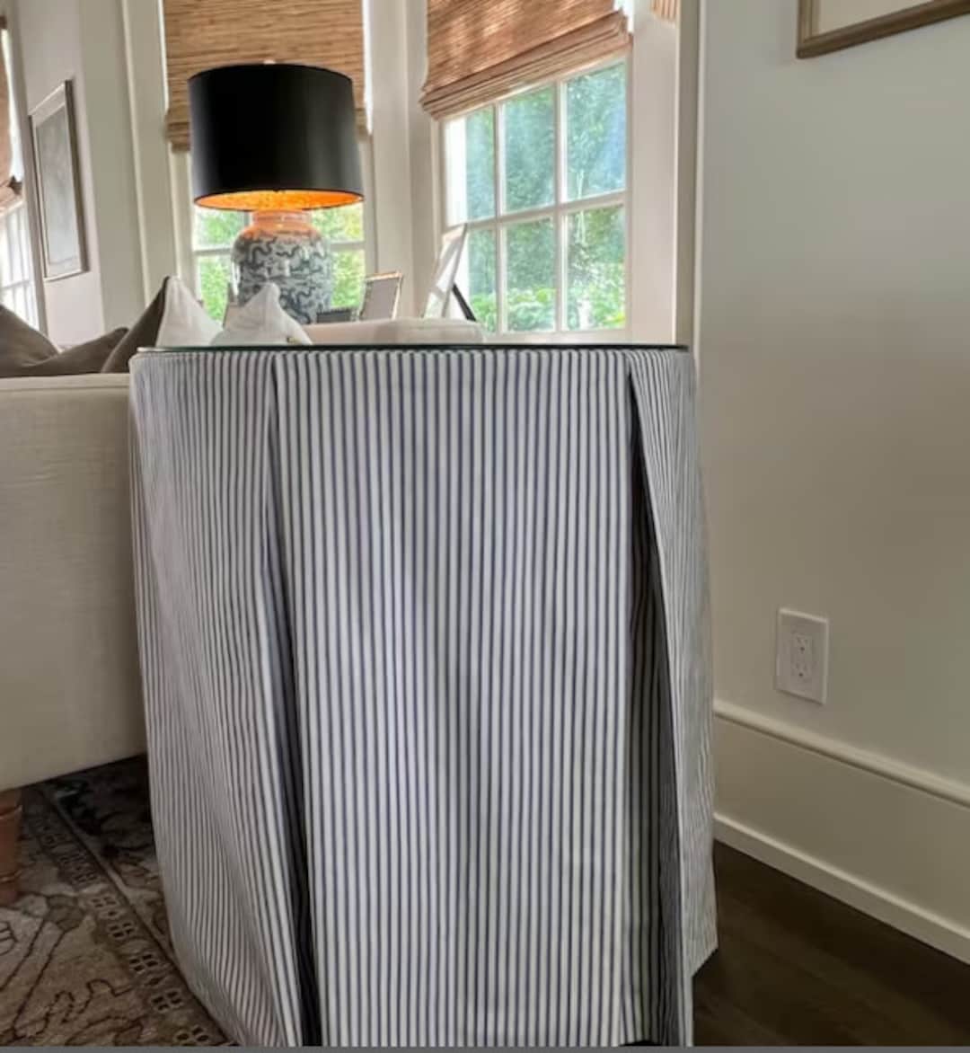 Ticking Stripe Tableskirt, Round Table-skirt, Pleated Tailored Table ...