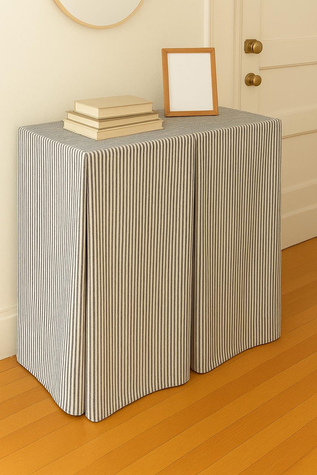 Ticking Stripe Table-skirt Custom Made All Sizes Rectangular Pleated ...