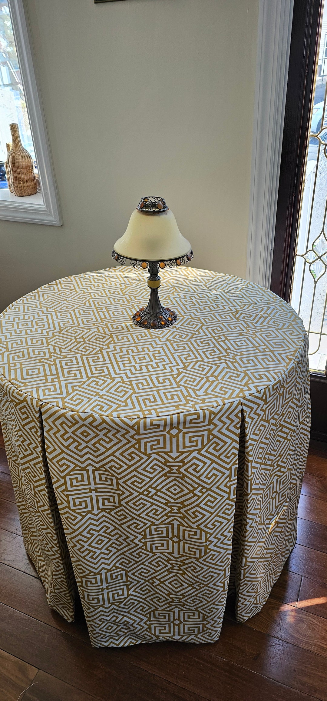 Geometric Print Round Table-skirt Golden-rod Honey Mustard Gold on ...