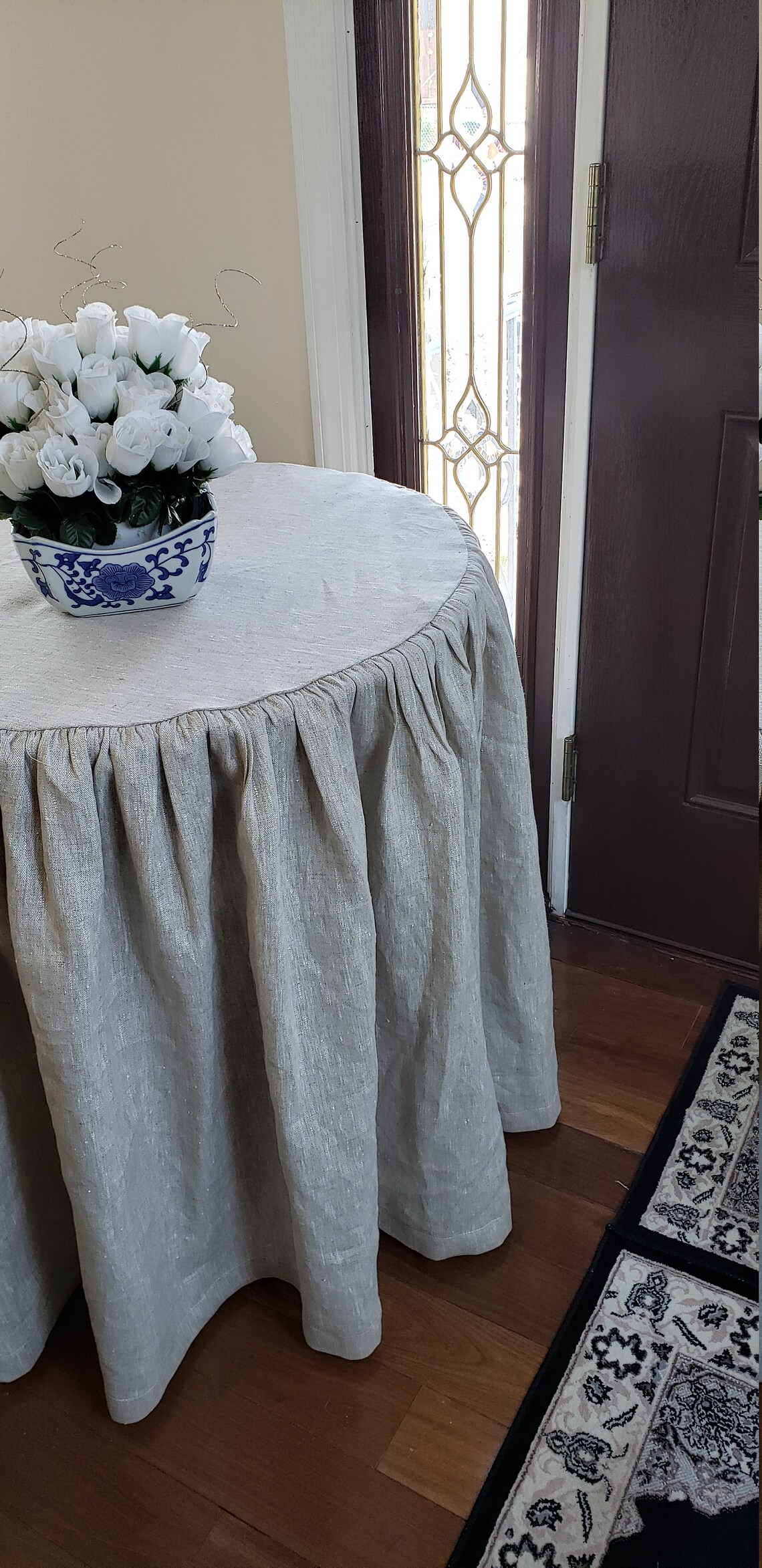 Round Table Skirt With Gathers 100% Linen Tableskirt | Etsy