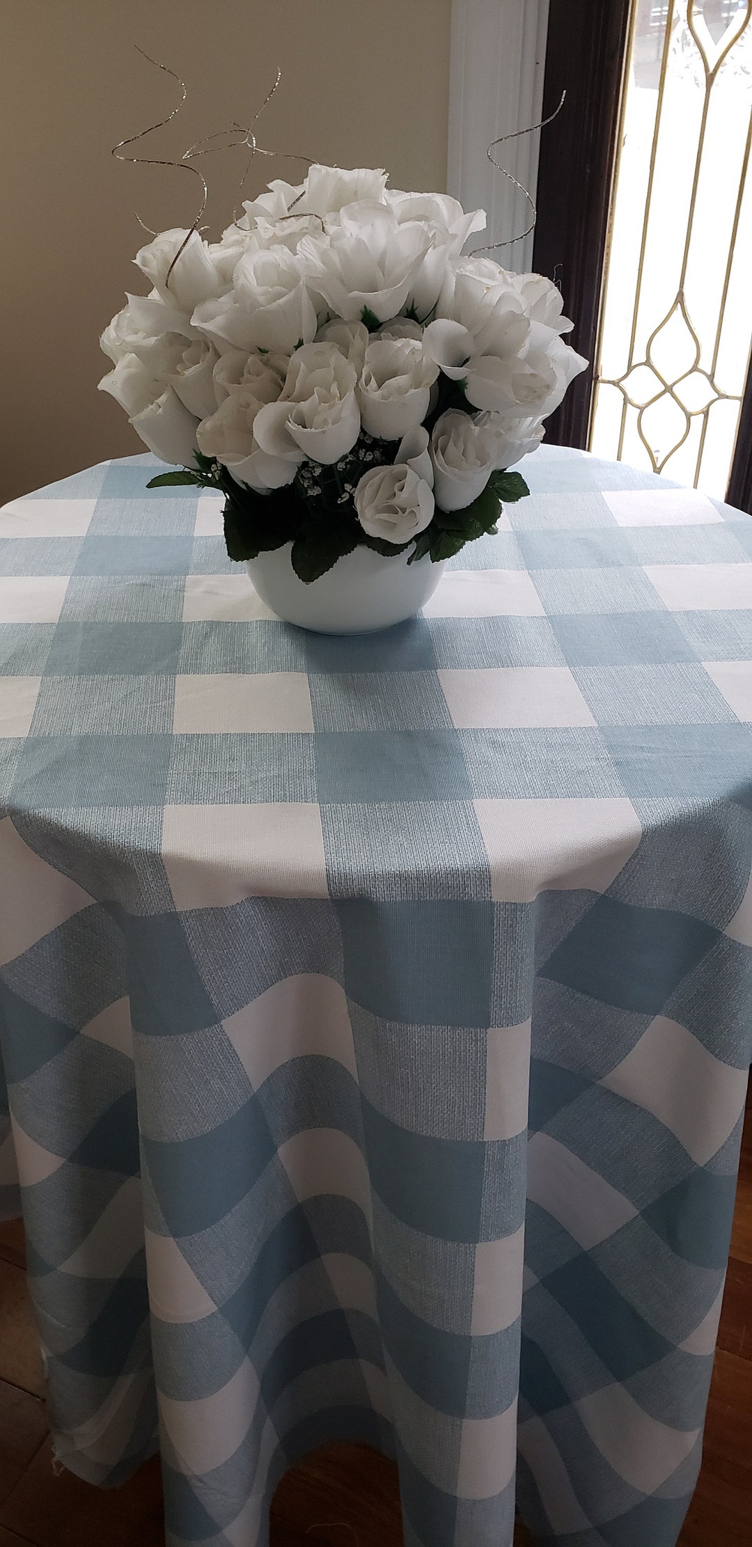 Cashmere Blue and White Buffalo Plaid Round Tablecloth , Round Table ...