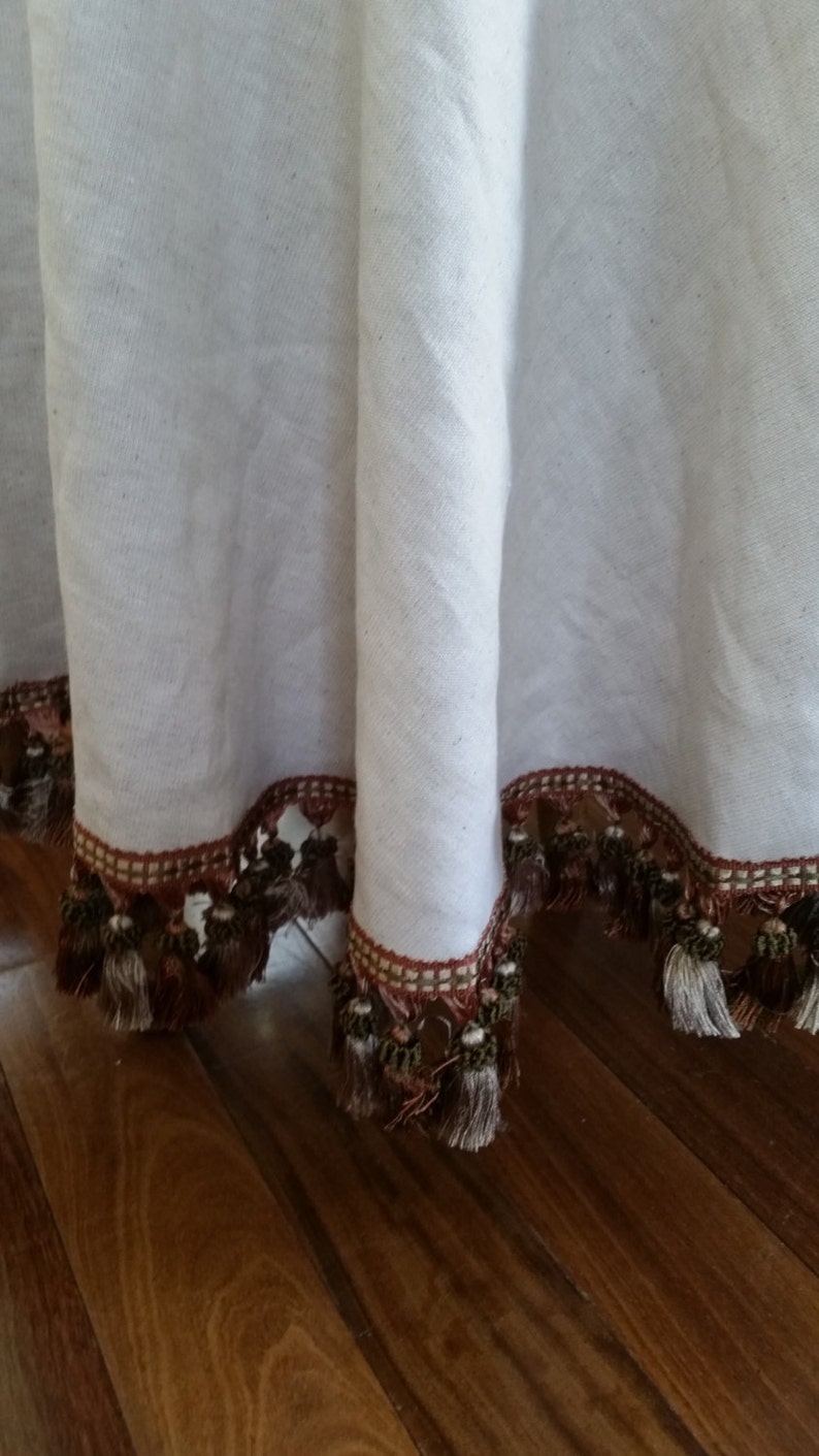 RTS Round Tablecloth With Tassel Fringe Oatmeal Linen - Etsy