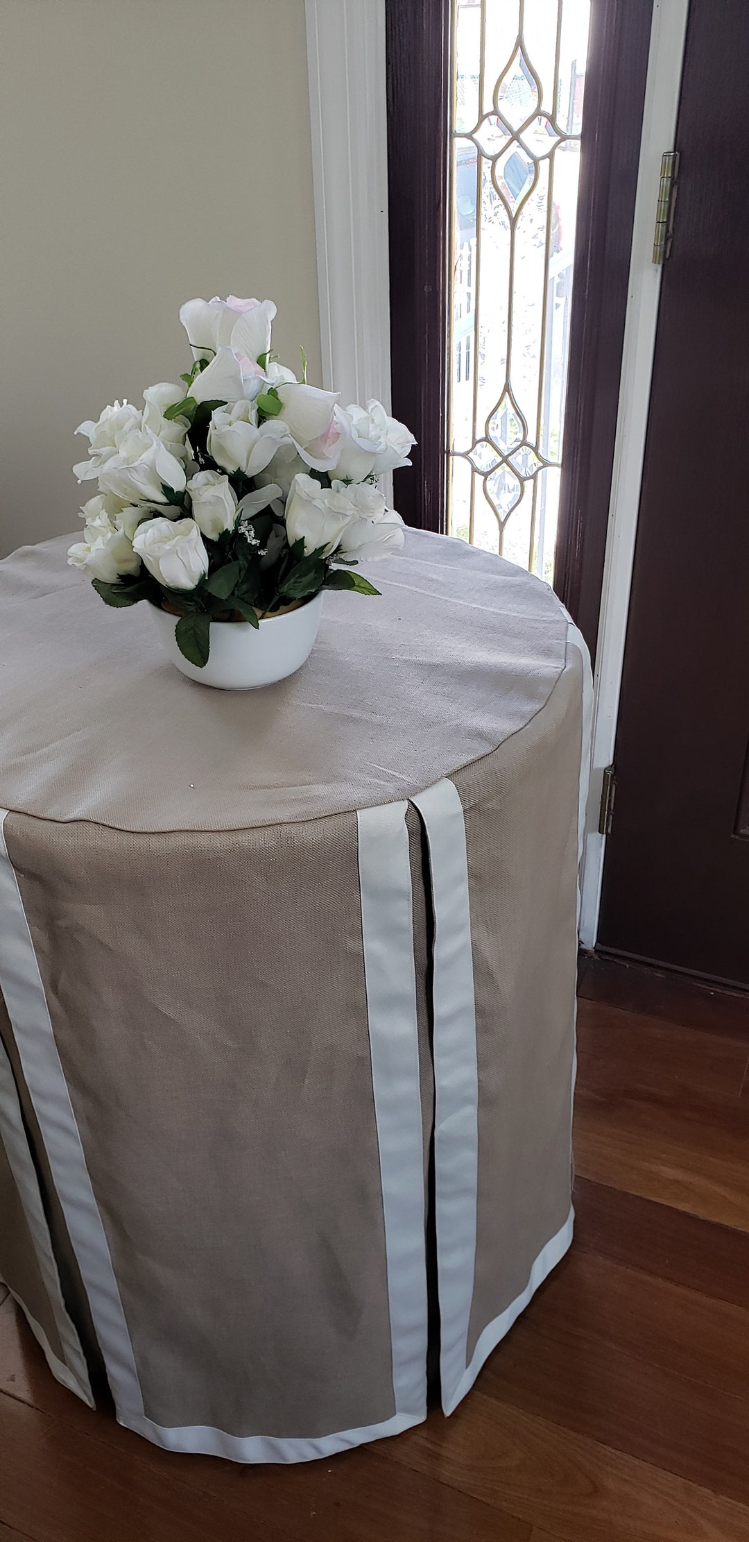 Custom Made Organic Cotton Table Skirt With Grosgrain Trim, Linen Table ...