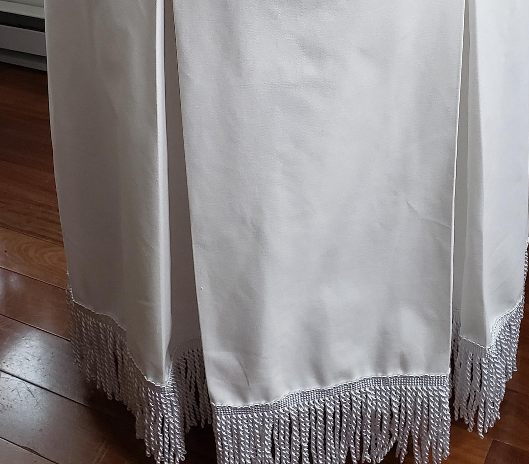 White Cotton Tableskirt, Round Table Skirt With Bullion Fringe White ...