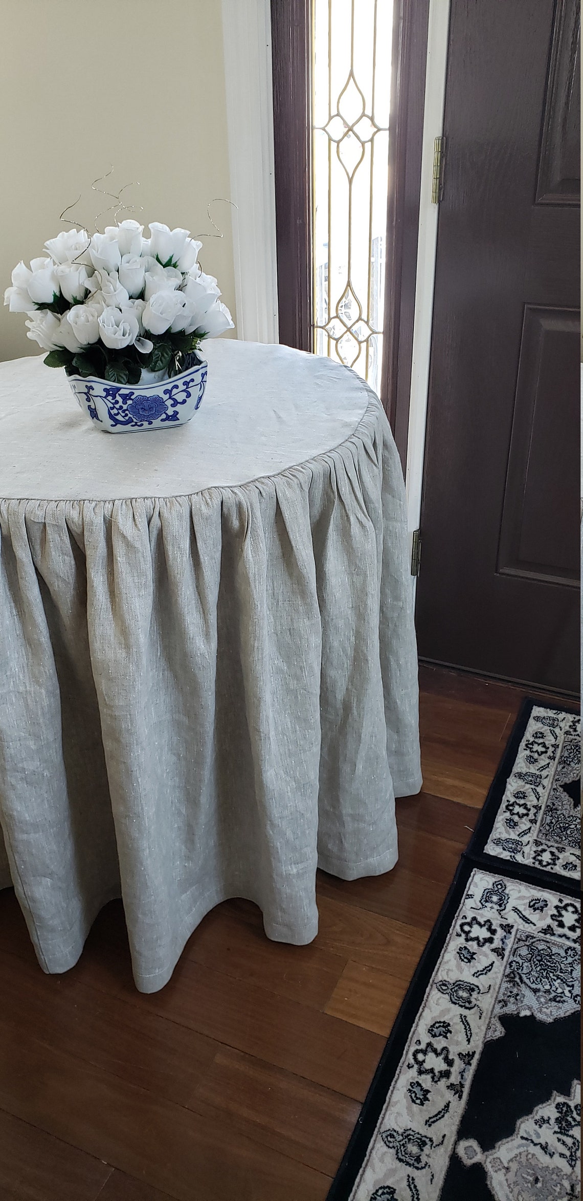 Round Table Skirt With Gathers 100% Linen Tableskirt | Etsy