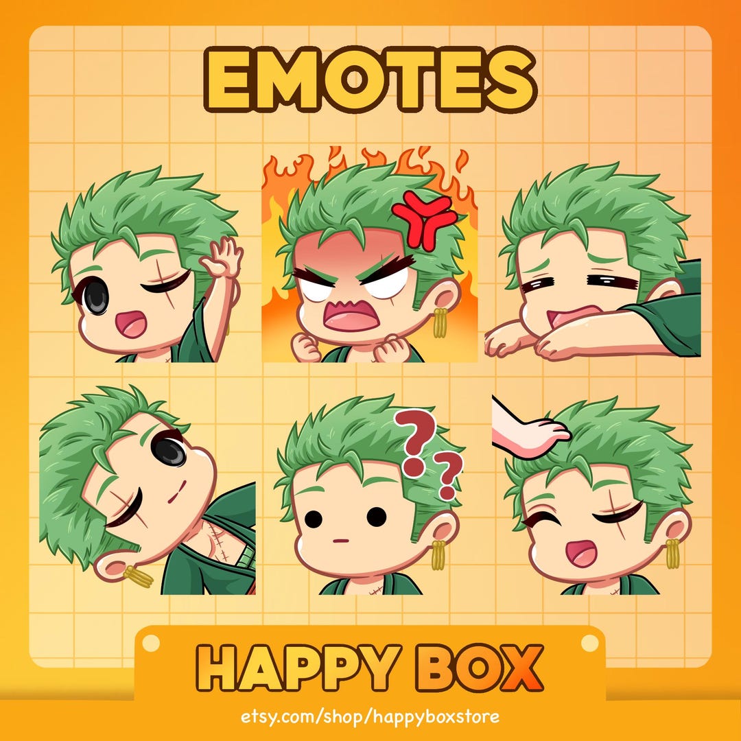 Chibi Roronoa Zoro Emotes Pack: Twitch, Discord, Kick (digital Download ...