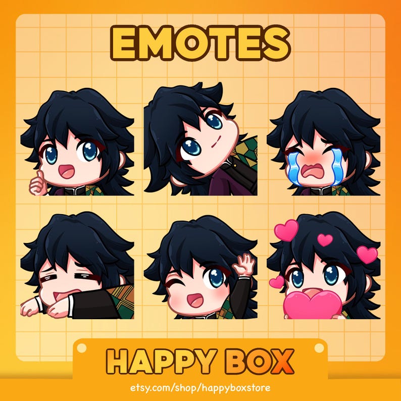 Giyu Tomioka Emotes Pack: Kimetsu No Yaiba Chibi Stickers (digital ...