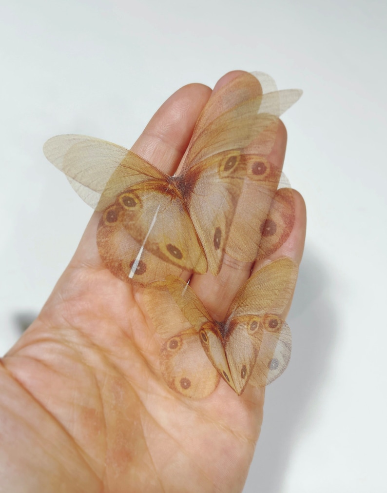 BEIGE NATURAL Silk Organza Butterflies - Pure Silk Butterfly Applique ...
