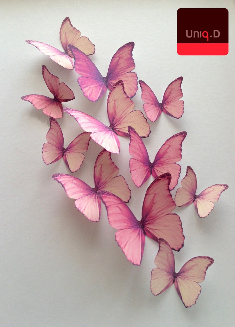 INSTALLATION ombre pink decorative BUTTERFLIES 3D pastel | Etsy