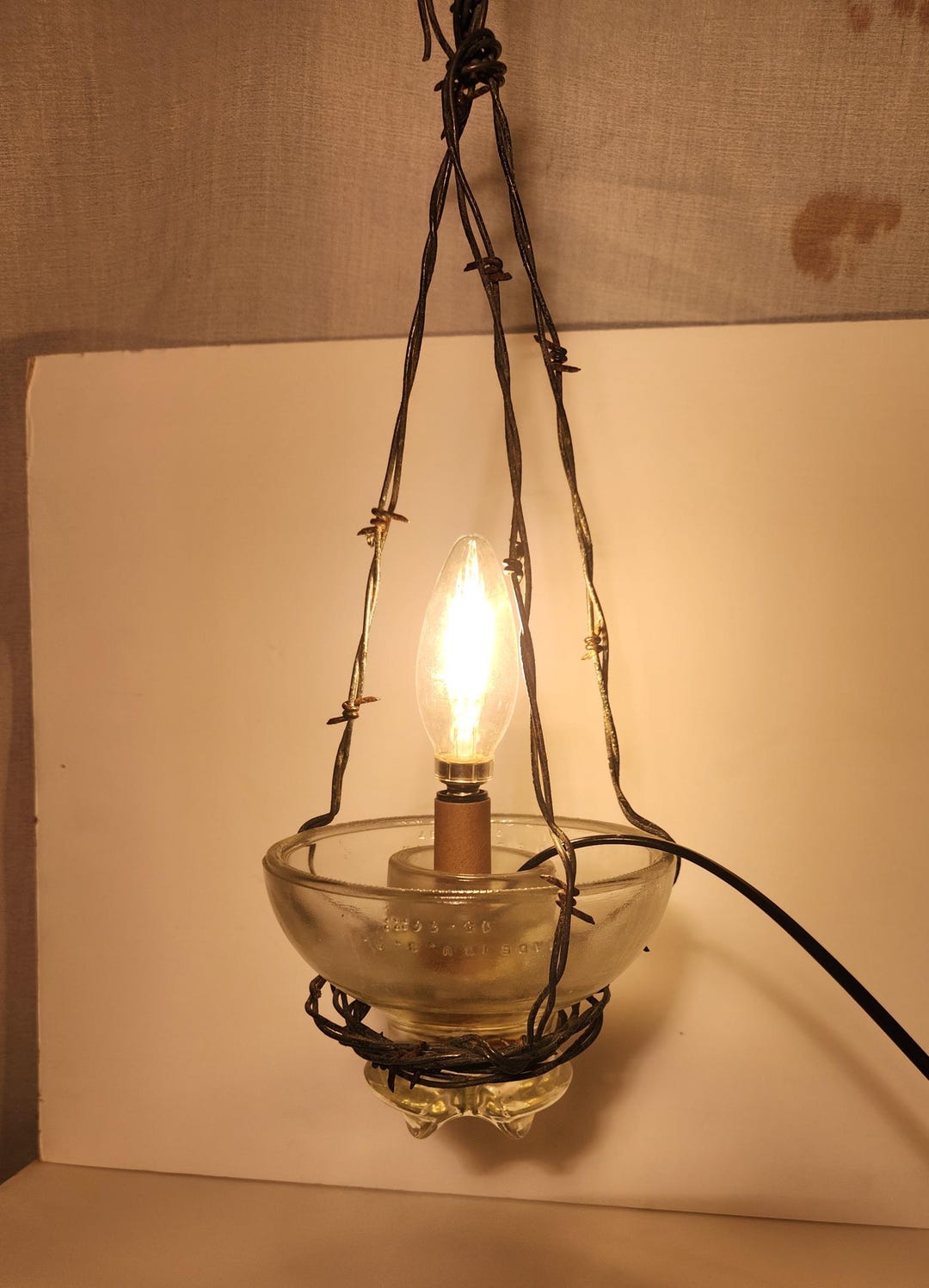 Hanging Glass Insulator Barbed Wire Frame Light - Etsy