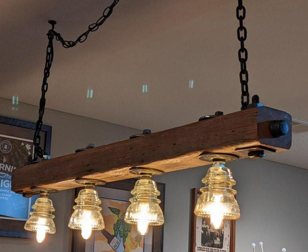 Antique Clear Glass Insulator 4 Light Fixture on Reclaimed Barn Wood ...