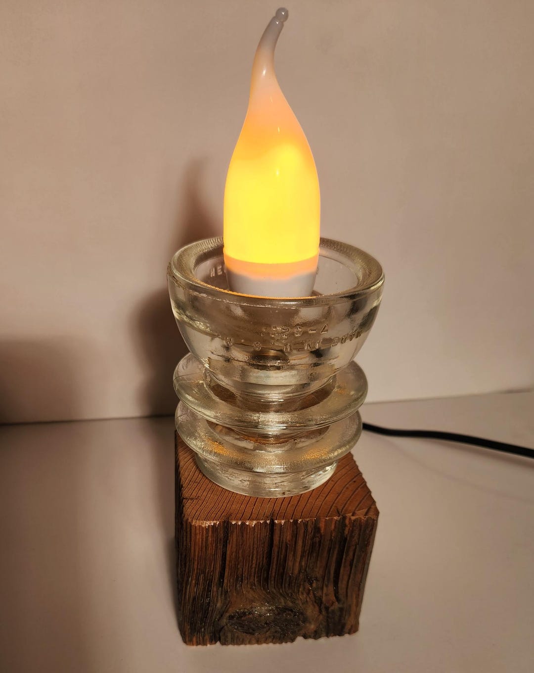 Desk Lamp With Candle-type LED Bulb and Rustic Clear Glass Insulator - Etsy
