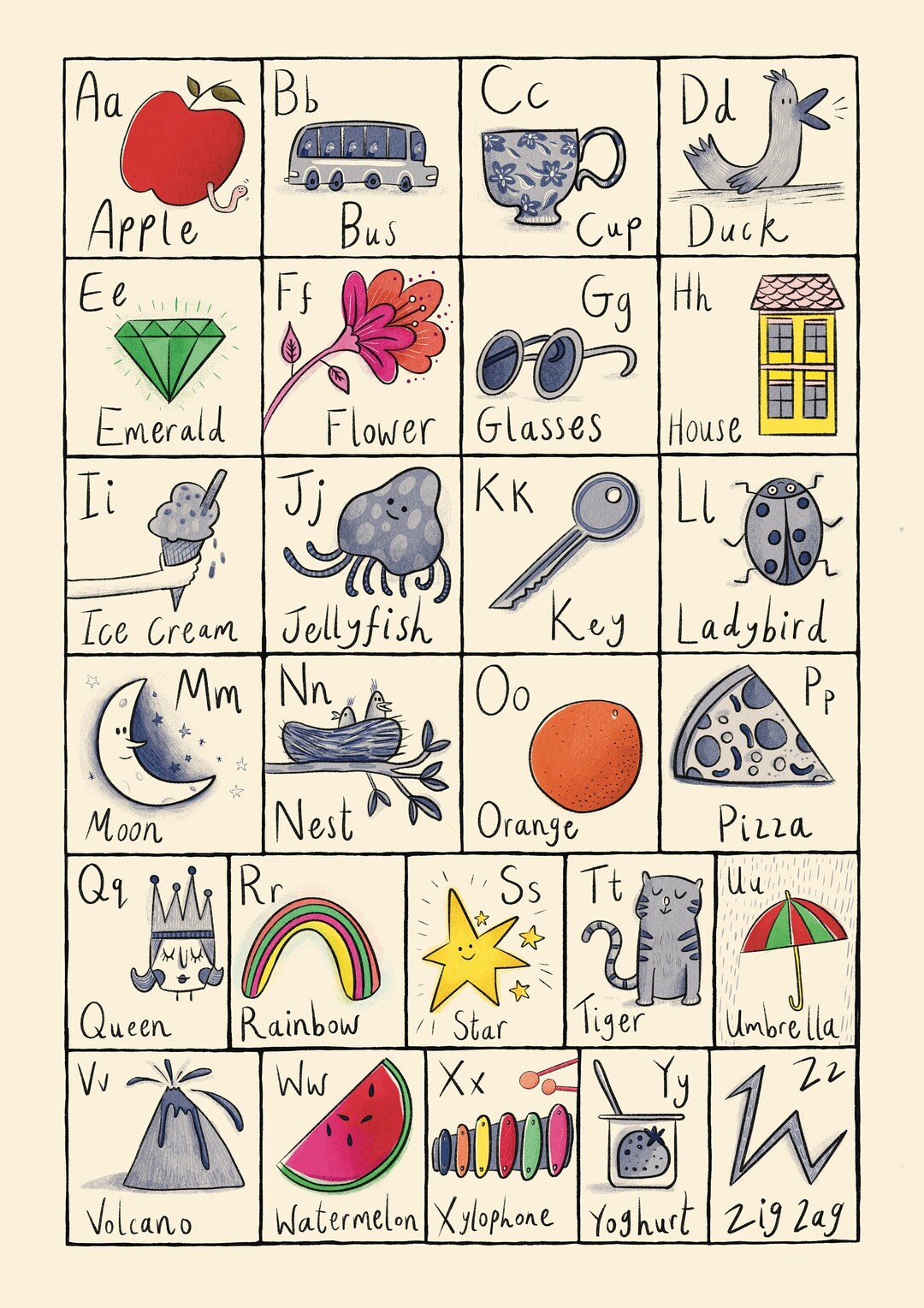 A3 ALPHABET PRINT / Childrens Book Illustrator / A-Z Illustration ...