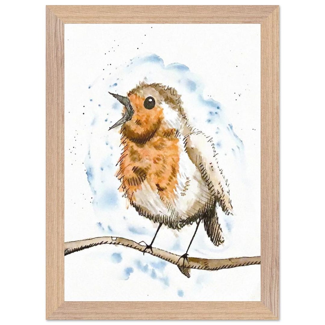 Premium Watercolor Robbin Poster - Framed Wall Art With Natural Wood ...