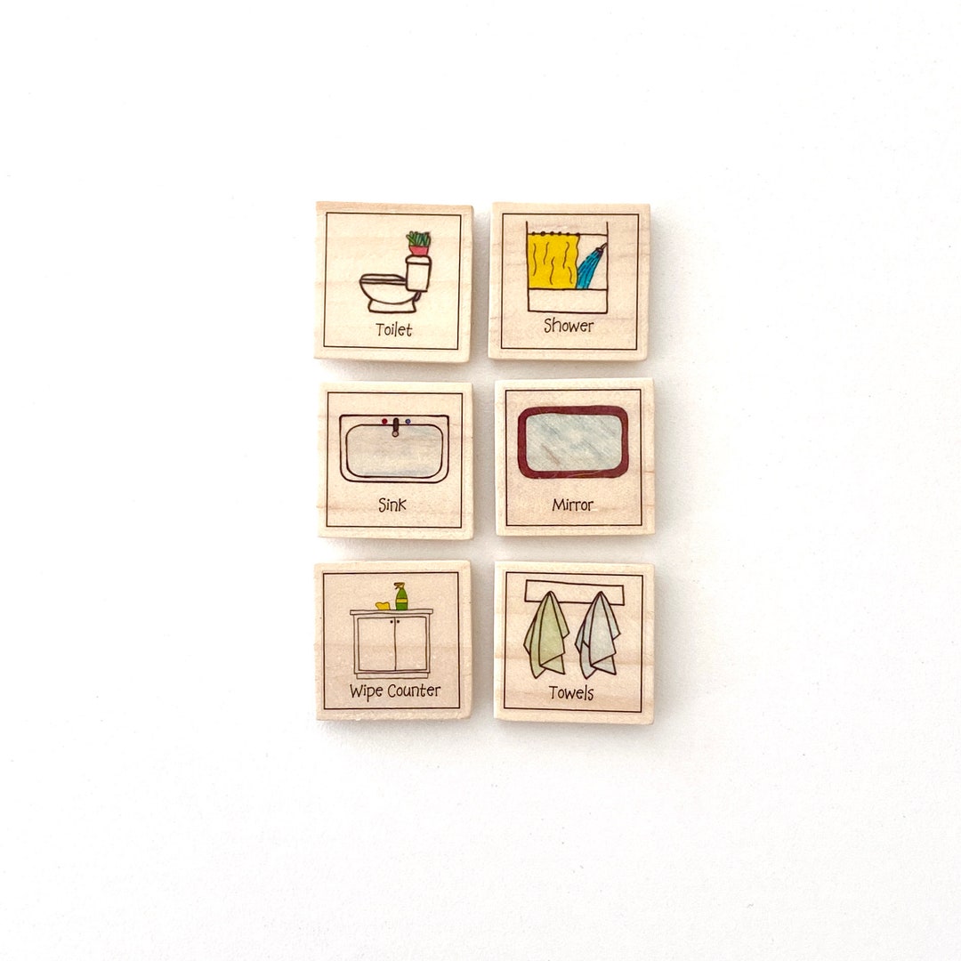 Bathroom Magnet Set of 6 - Chore Magnets - Clean Bathroom Magnets ...