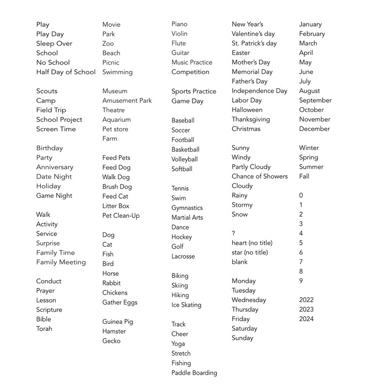 5 Section Chore Chart 20x13 Minimalist Font Style - Etsy