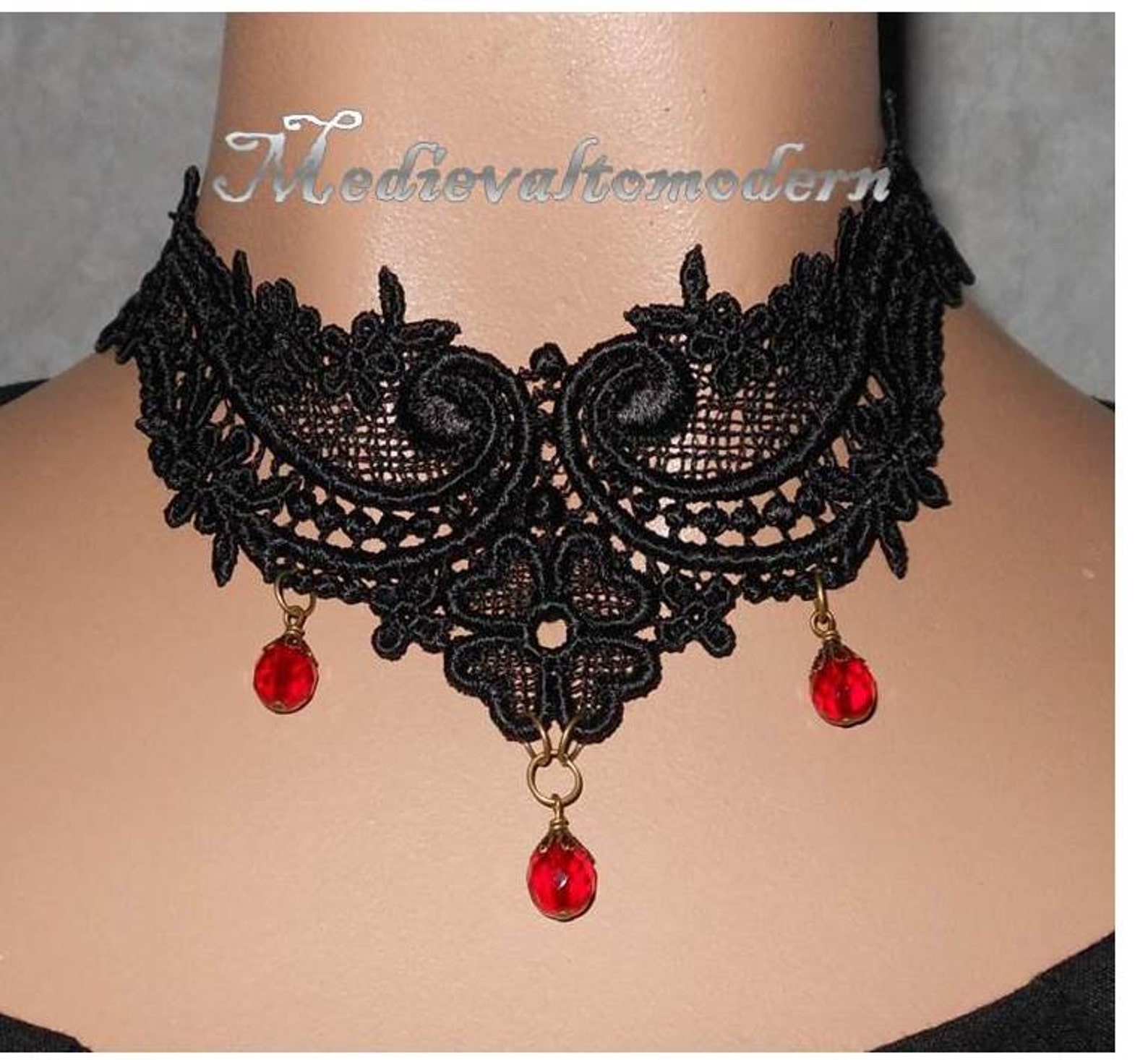 Black Small Red Teardrop Medieval Lace Victorian Style Choker by ...