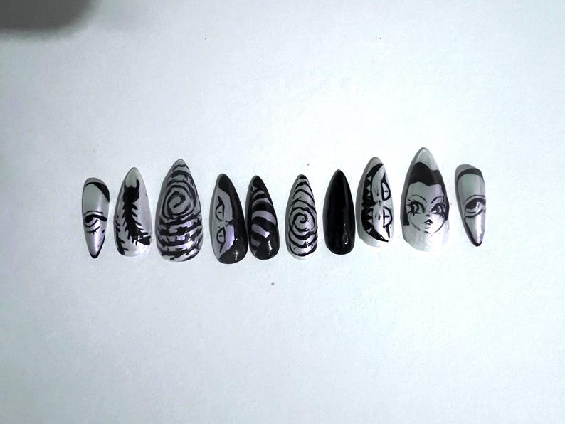 Goth Press on Nails – Whimsigoth Fake Nails With Spiral, Eyeball & Face ...
