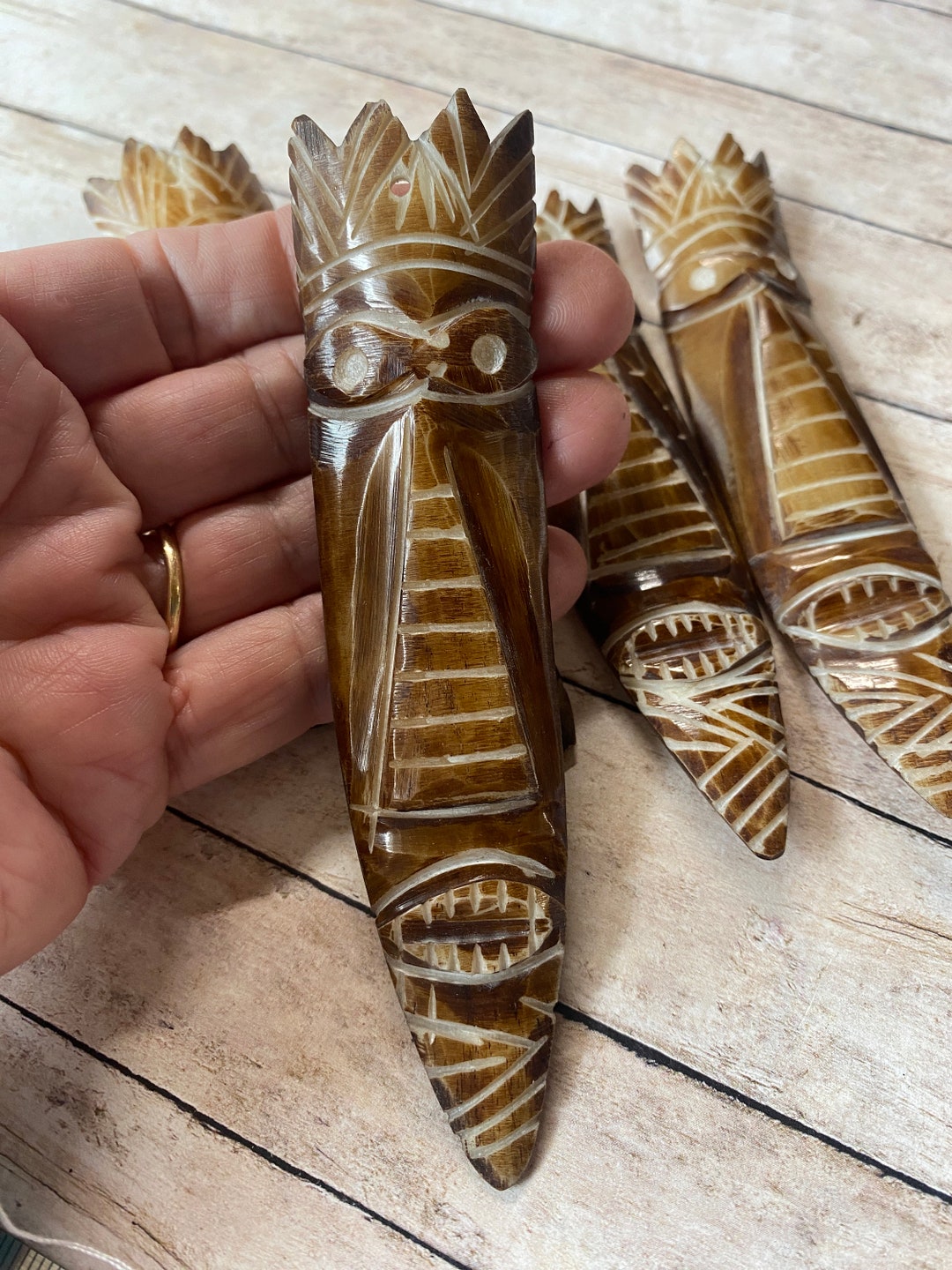 African Batik Bone Spike Pendant, African Beads, African Etched Pendant ...