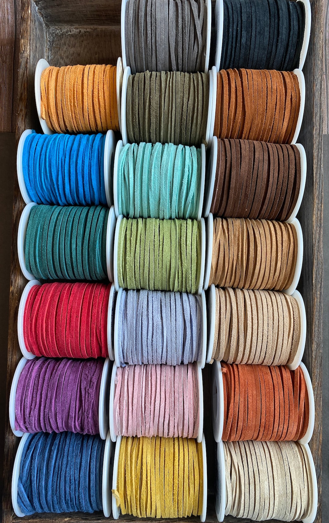 Skinny Suede SPOOLS 20 Colors in Labeled Collage, 3/32" Suede Lace 50 ...