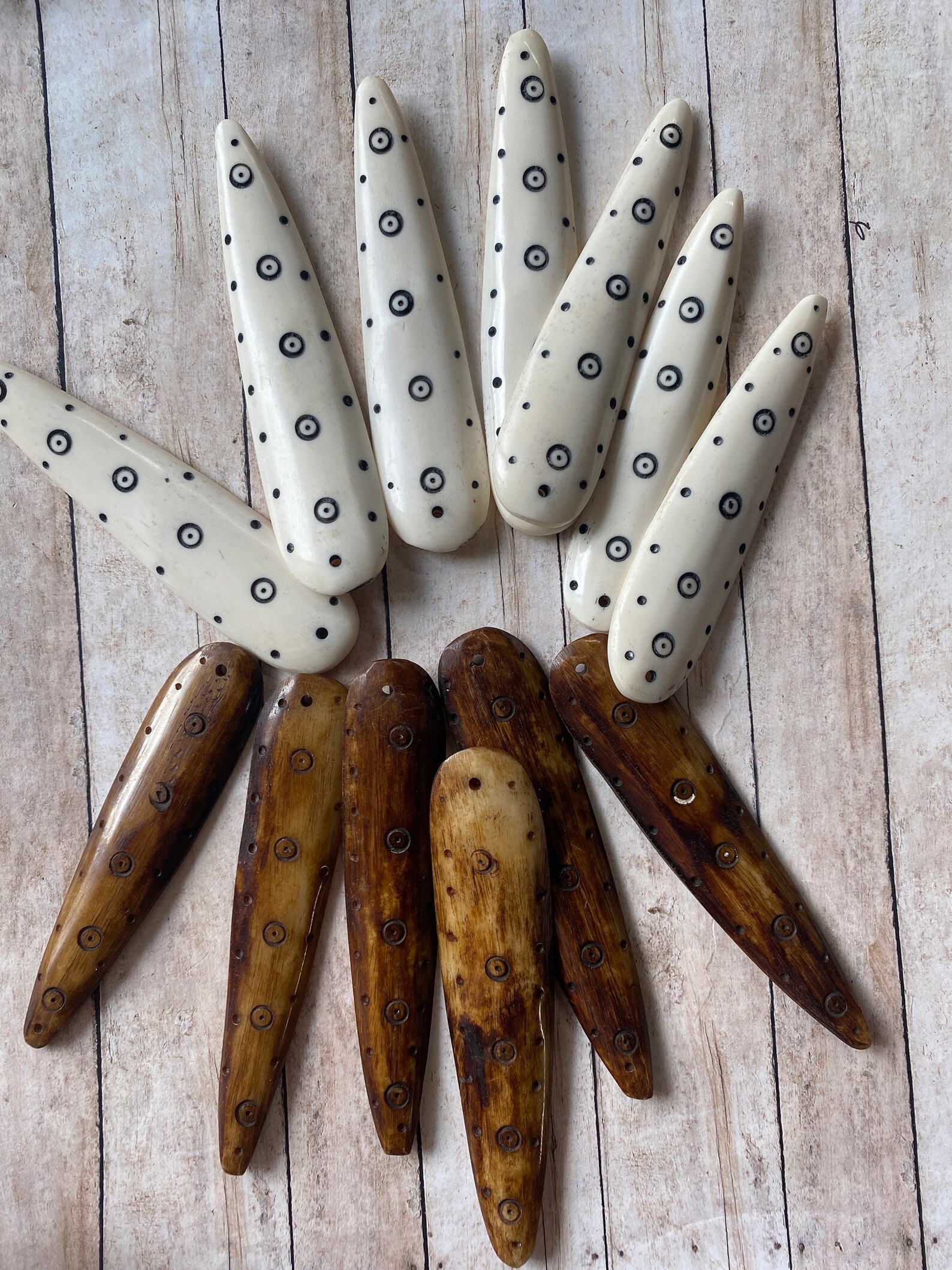 African Batik Bone Spike Pendant, African Beads, African Etched Pendant ...