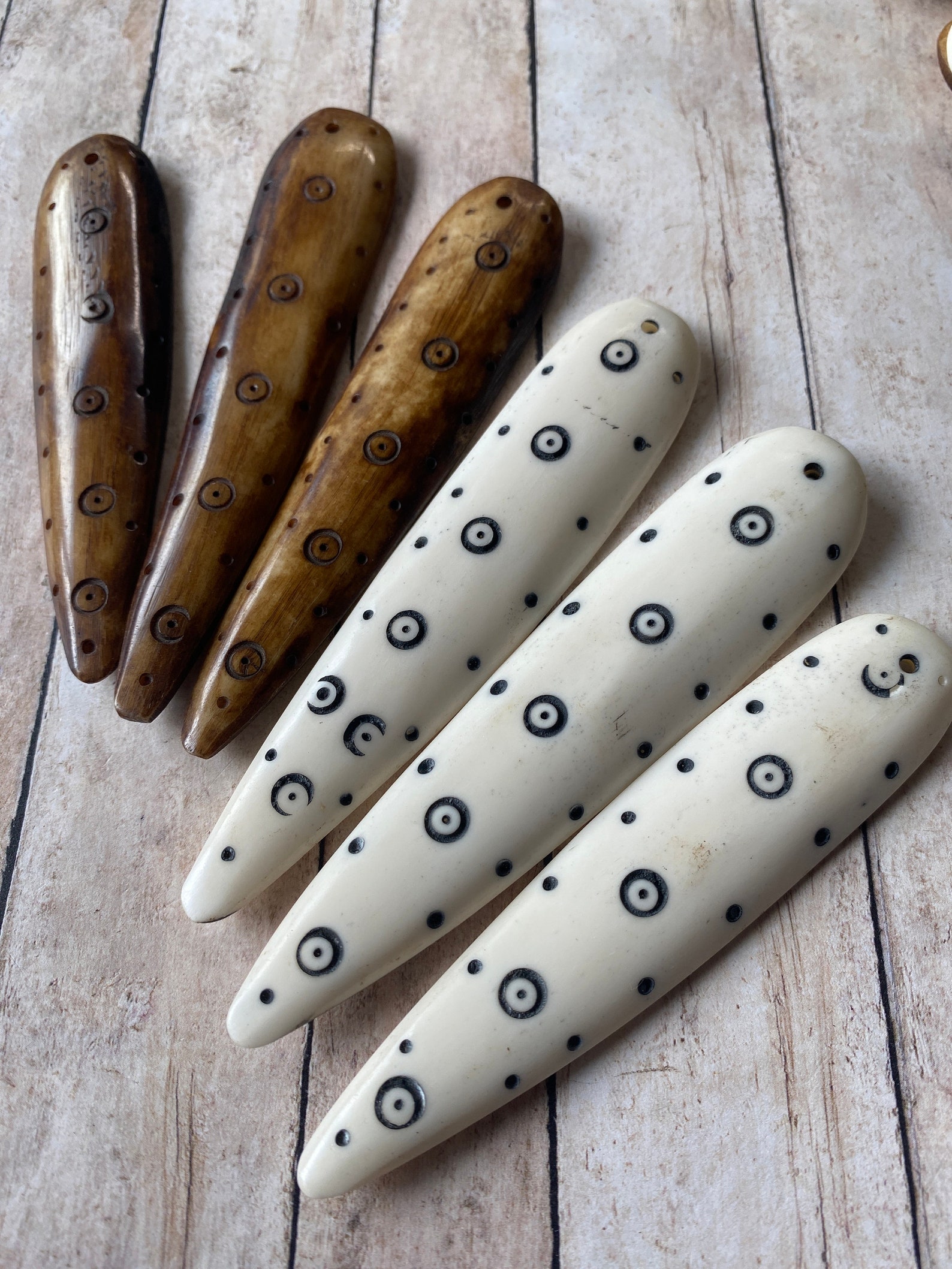 African Batik Bone Spike Pendant, African Beads, African Etched Pendant ...