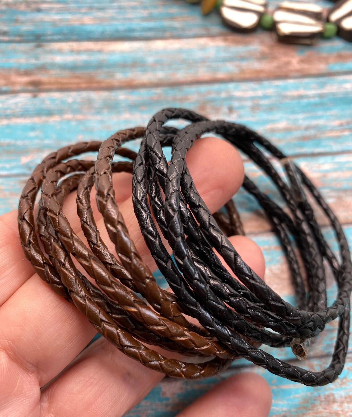 Cordon en cuir tressé cordon en cuir tressé brun ou noir de 3 | Etsy