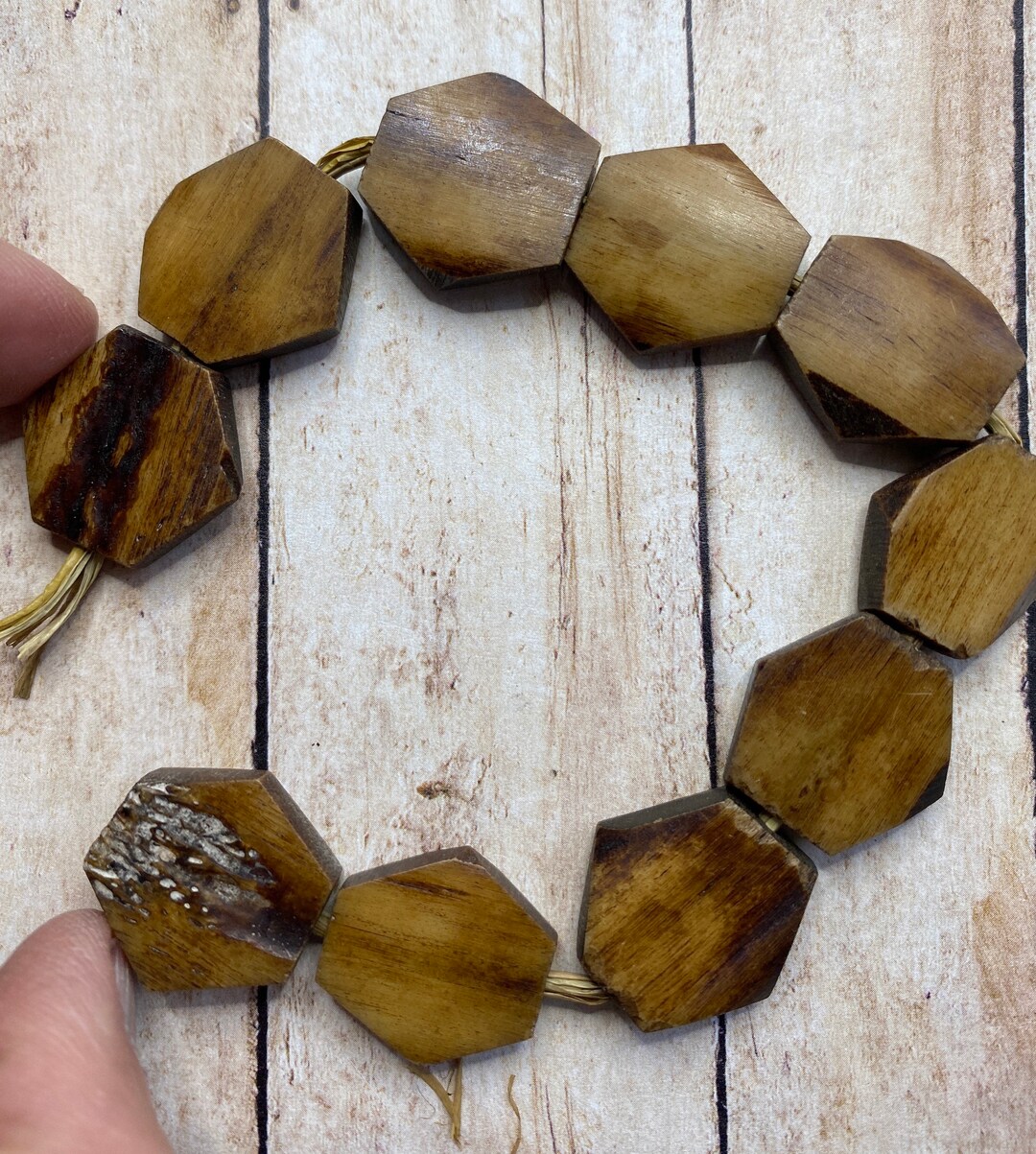 African Bone Beads, Brown Hexagon Shaped Flat Bone Beads From Ghana ...