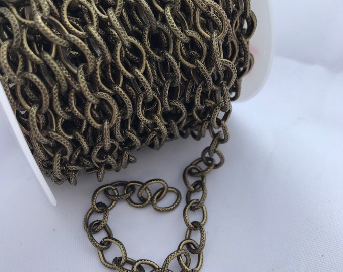 Antique Brass 36 Inches Textured Oval Link Chain, 8 X 10mm Oval Open ...