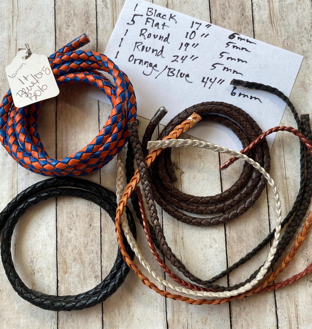 Braided Leather 5 & 6mm Cord Sample Pack, Lengths of Cord in Photo ...