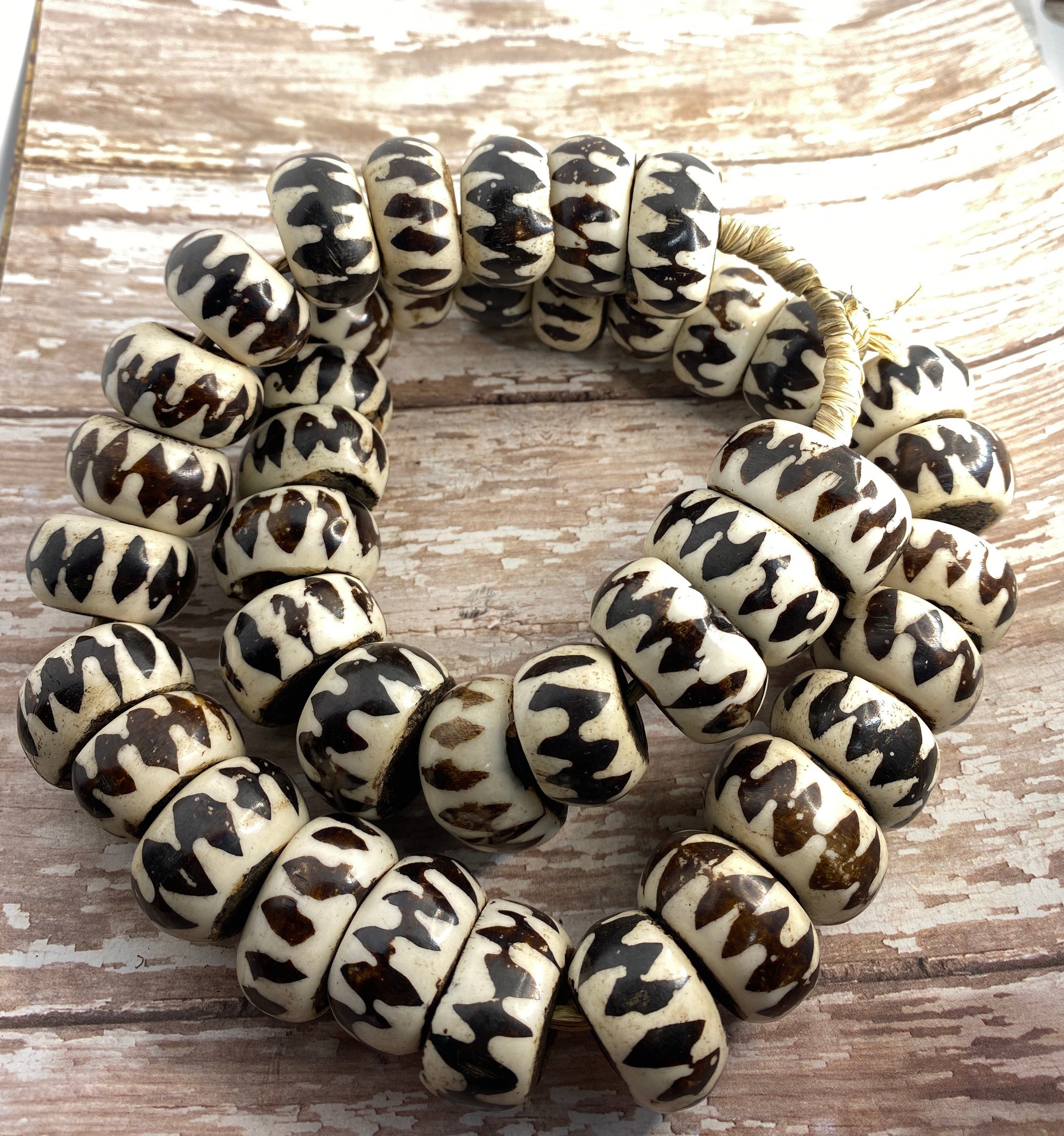 African Zig Zag Etched BIG Bone Bead African Batik Bone Beads from ...