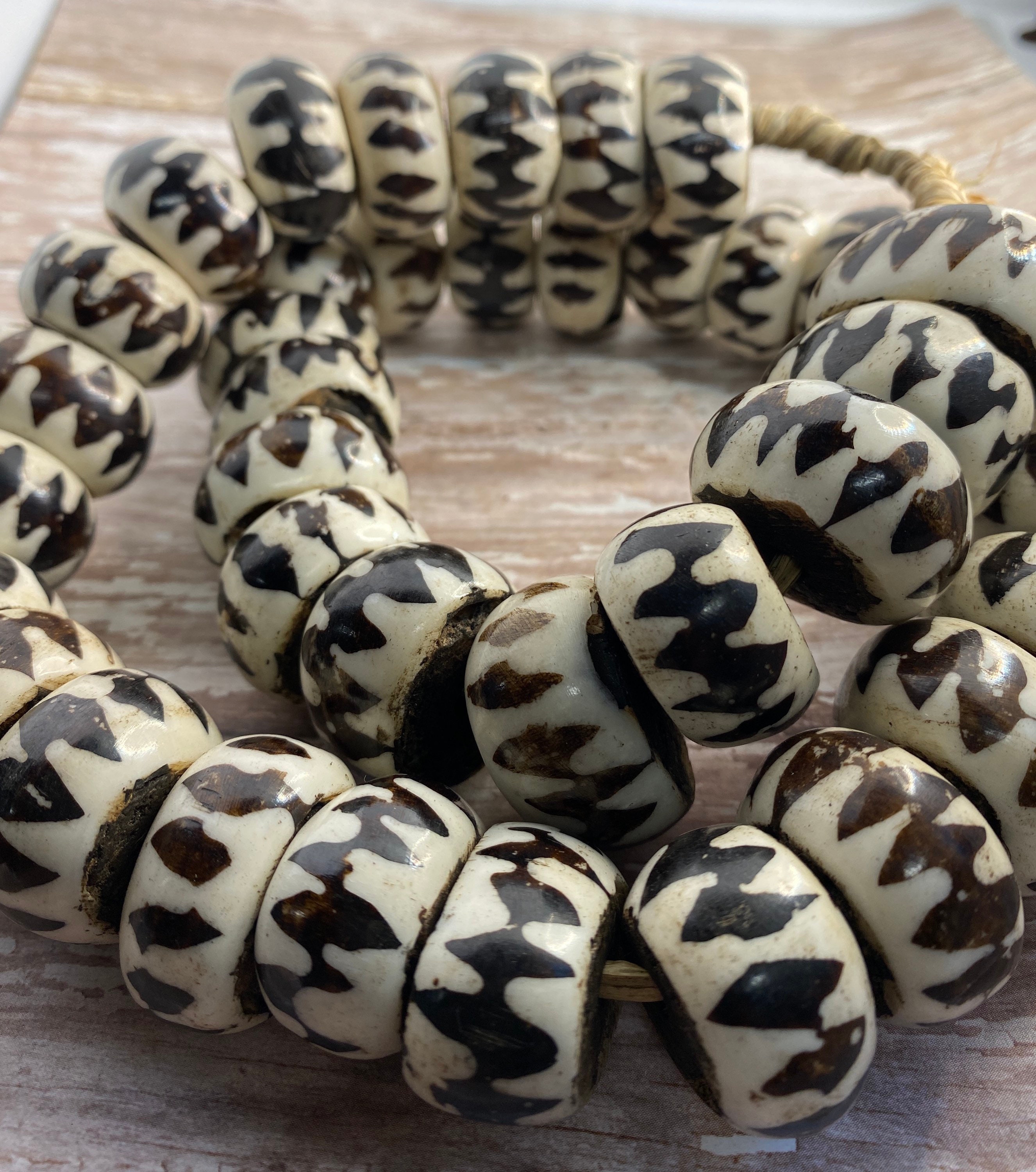African Zig Zag Etched BIG Bone Bead African Batik Bone Beads from ...