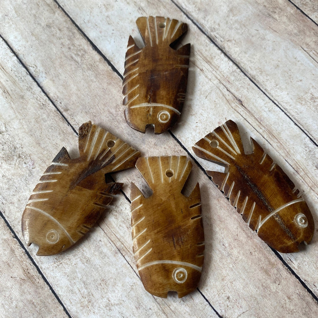 African Batik Bone Spike Pendant, African Beads, African Etched Pendant ...