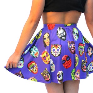 Vintage Halloween Masks Skater Skirt Printed Mini Skirt Photographic ...