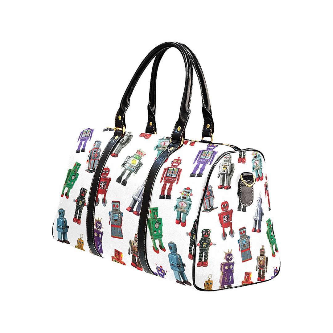 Vintage Robots Travel Bag Large Zippered Novelty Robot Photos Luggage ...