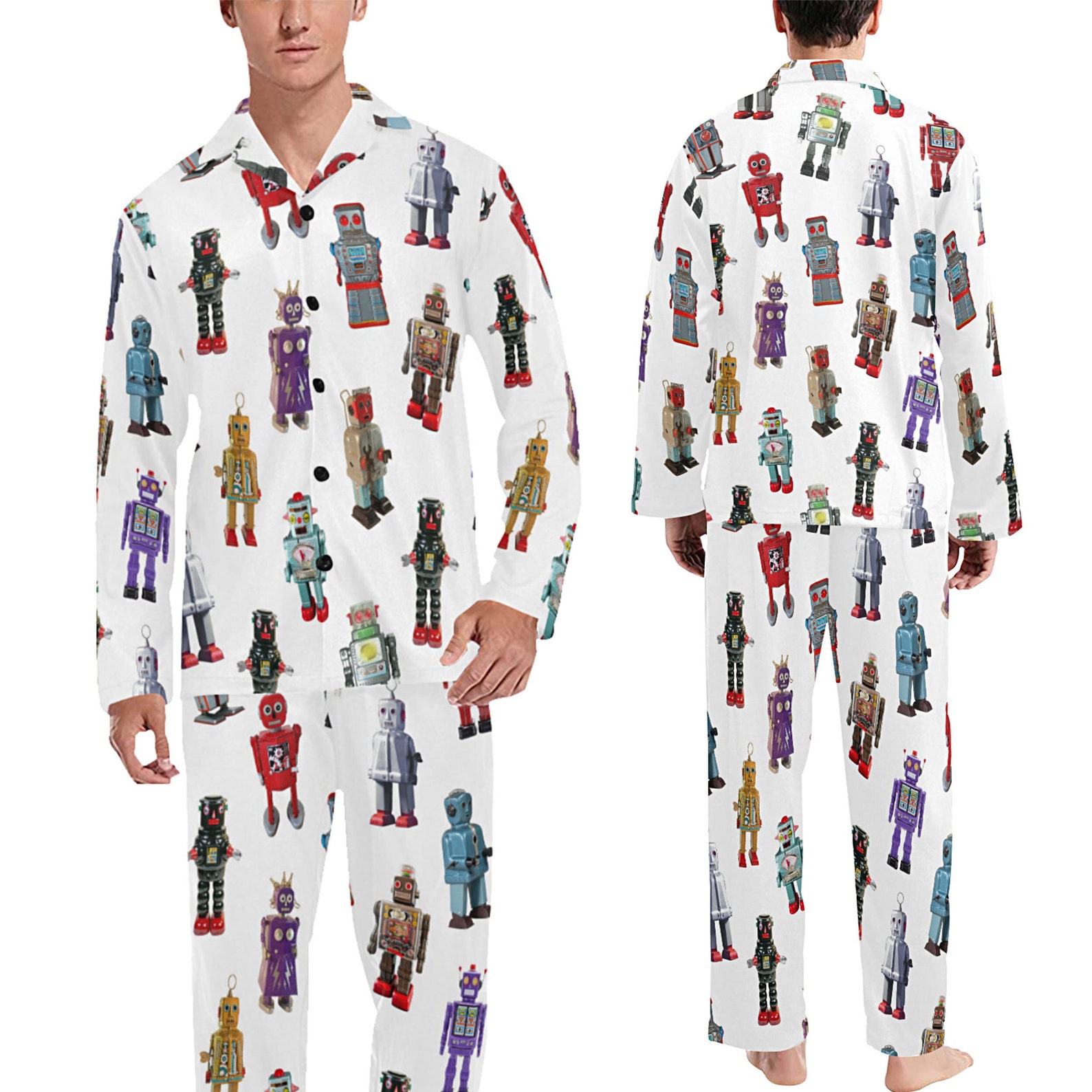 Men's Vintage Robots Pajamas Set or Pants Long-sleeve - Etsy