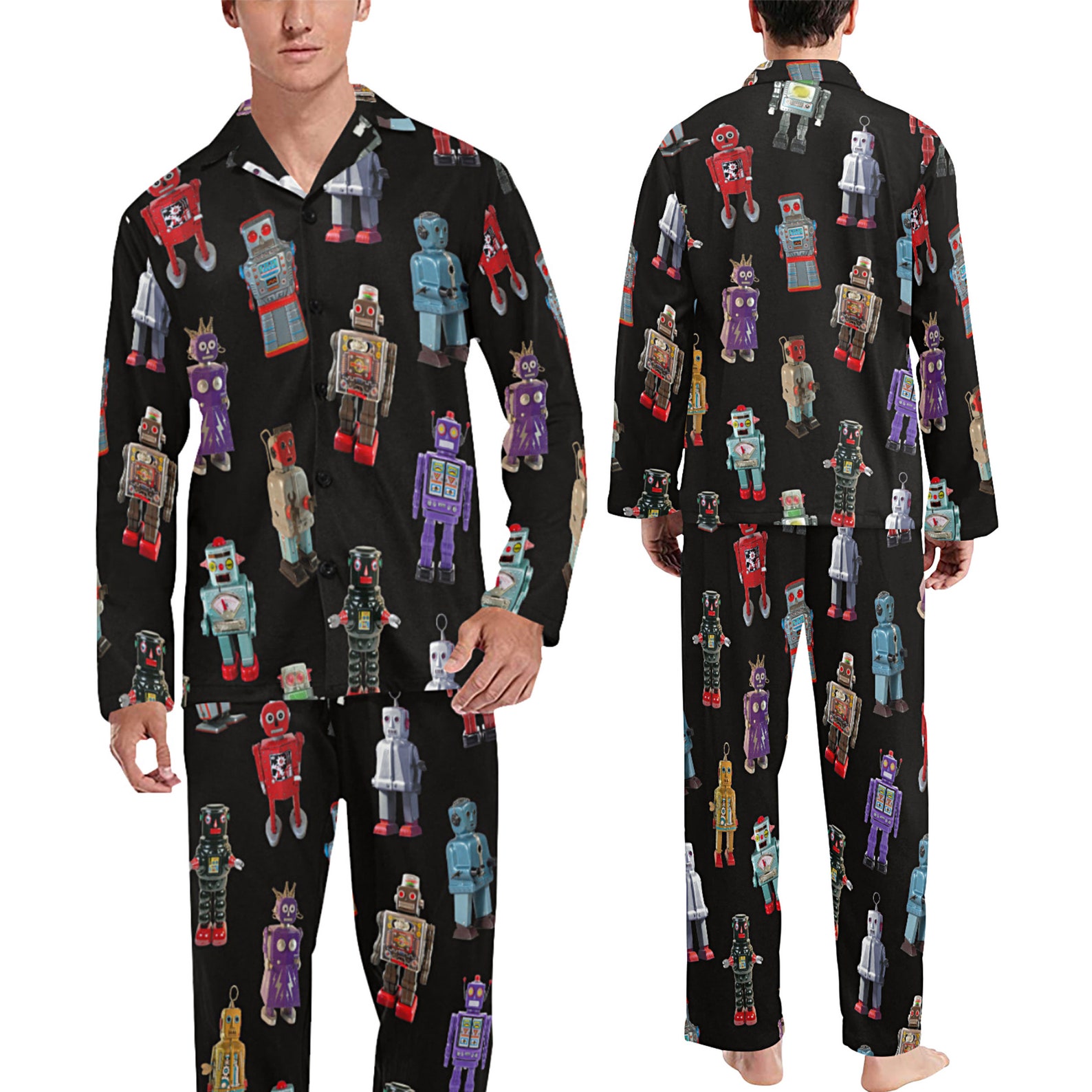 Men's Vintage Robots Pajamas Set or Pants Long-sleeve - Etsy