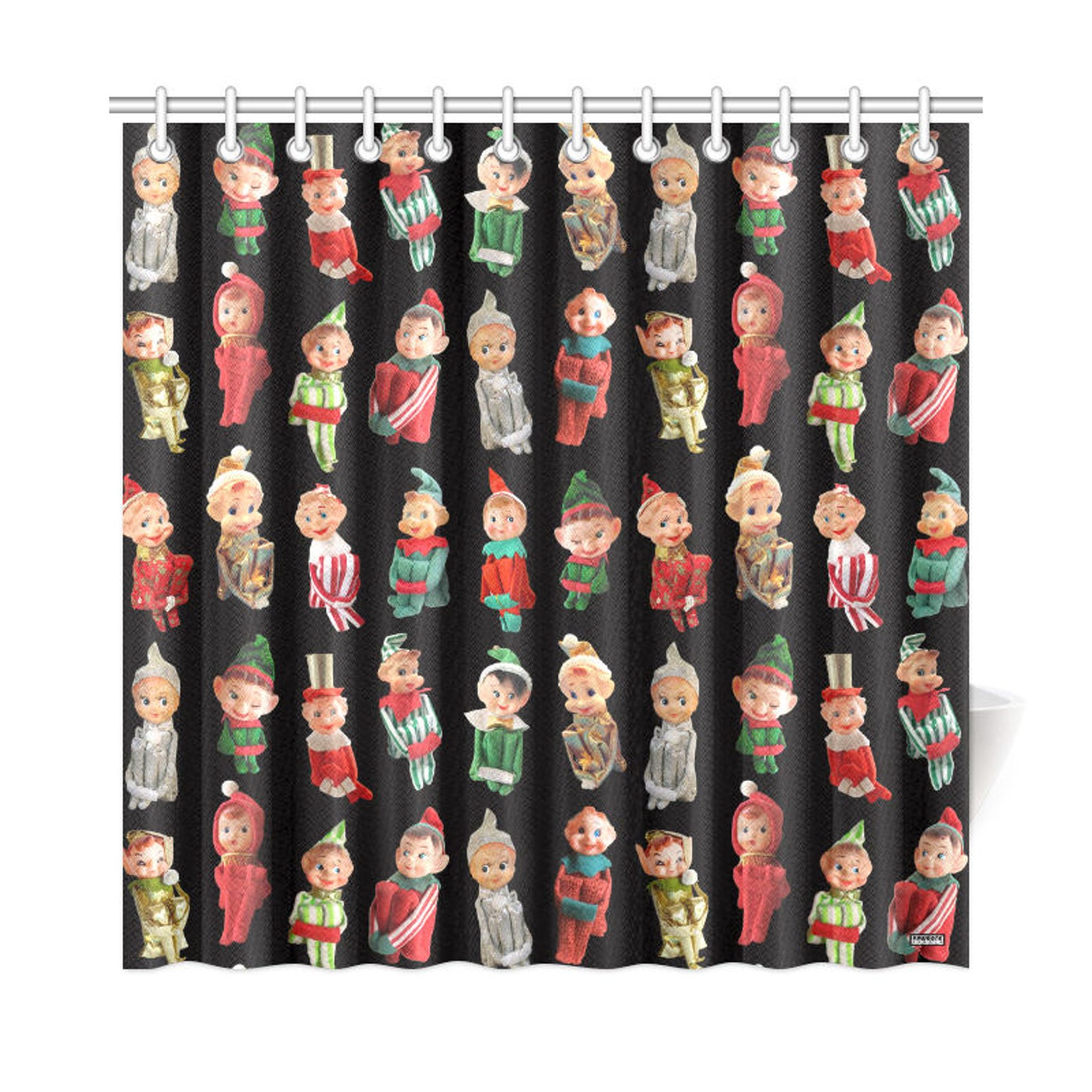 Vintage Christmas Elves Shower Curtain High Res Photos on - Etsy